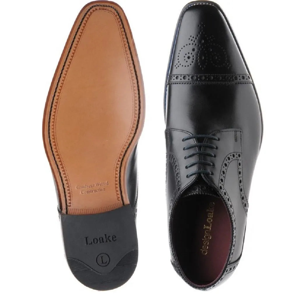 Men's Loake Foley Semi Brogue Derby Leather Shoes - Black – Eye Footwear